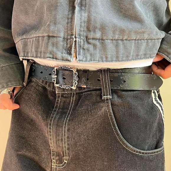 Accessories | Vintage Style Black American Western Floral Design Belt ...